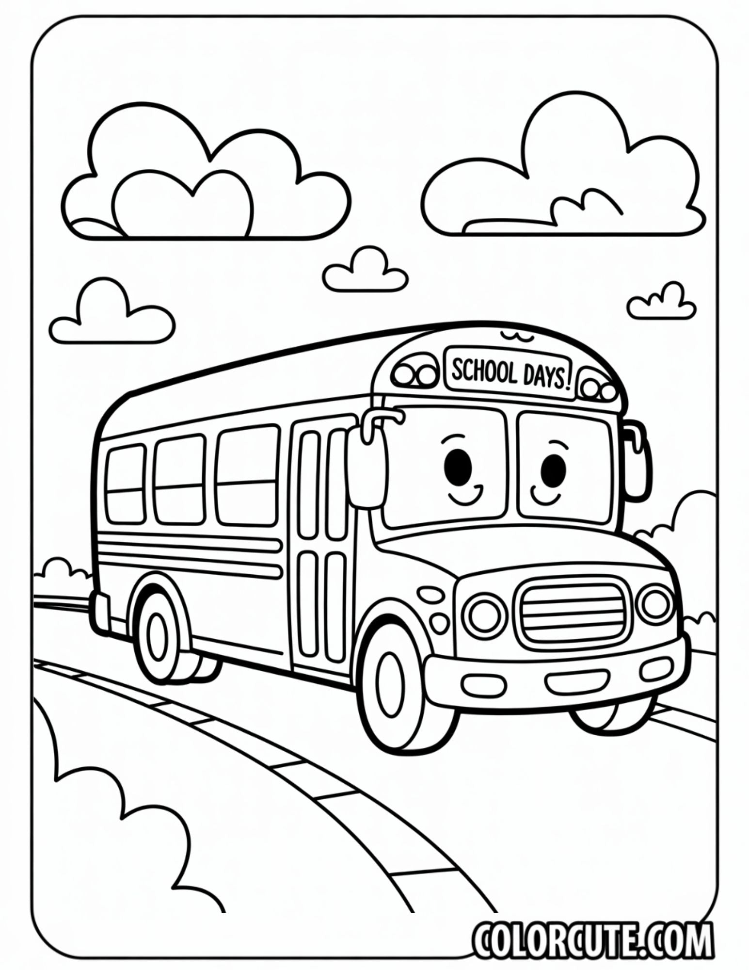 Bus Preschool Coloring Page | Free PDF Printables – Color Cute - Free ...