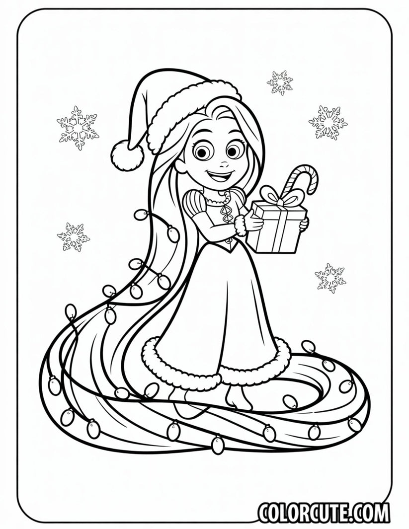 Christmas Rapunzel Coloring Page | Free PDF Printables – Color Cute ...
