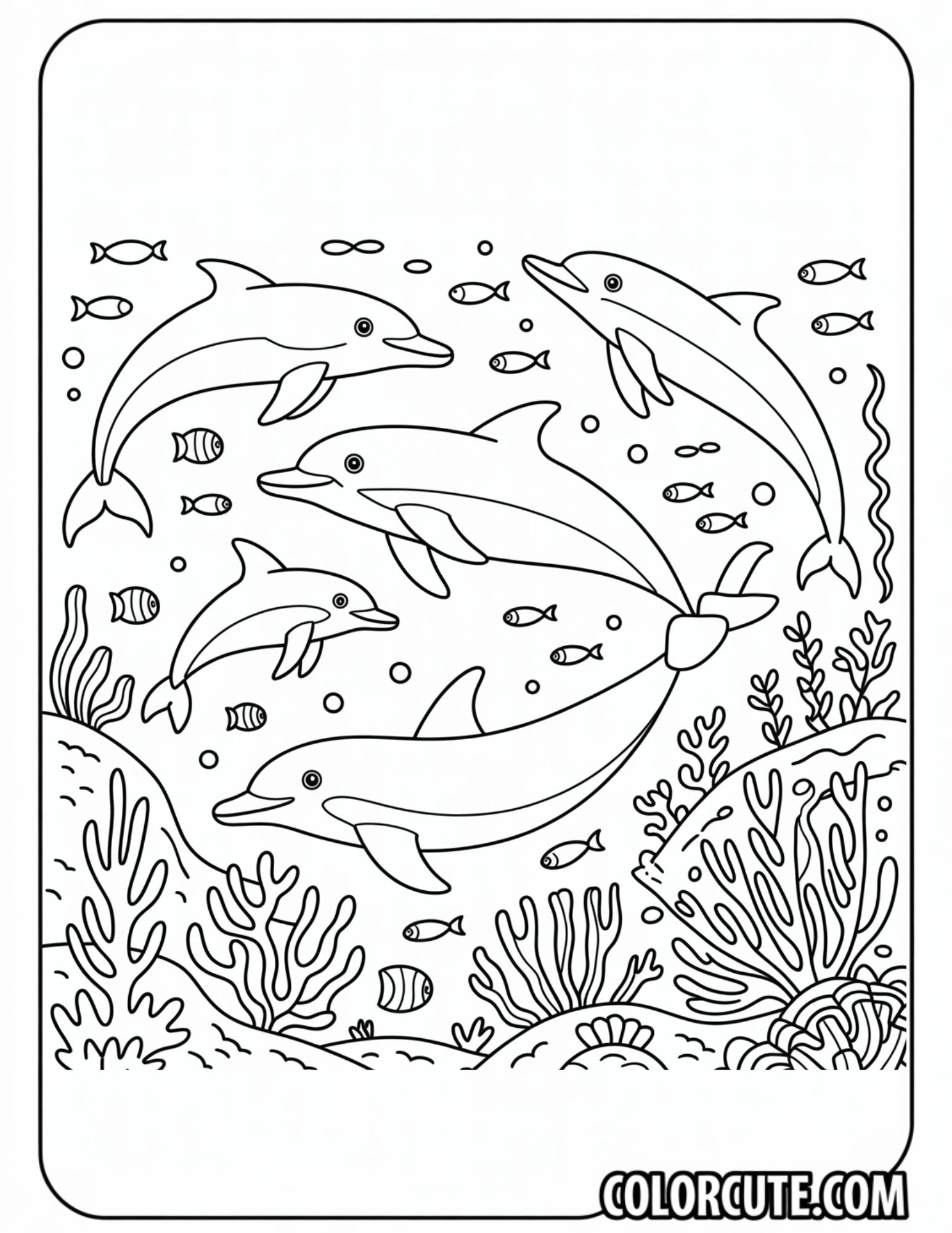 Detailed Dolphin Pod Coloring Page | Free PDF Printables – Color Cute ...