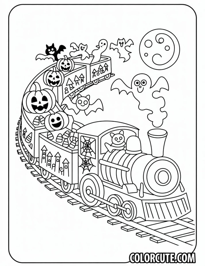 Halloween Train Coloring Page - Free PDF Printables – Color Cute - Free ...