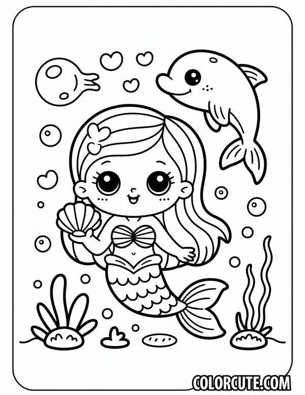 Kawaii Mermaid Coloring Pages | Free PDF Printables – Color Cute - Free ...