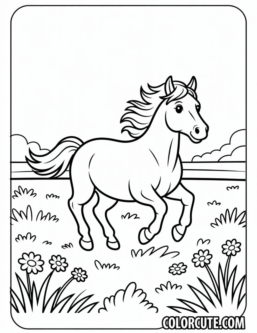 Running Horse Coloring Pages | Free PDF Printables – Color Cute - Free ...