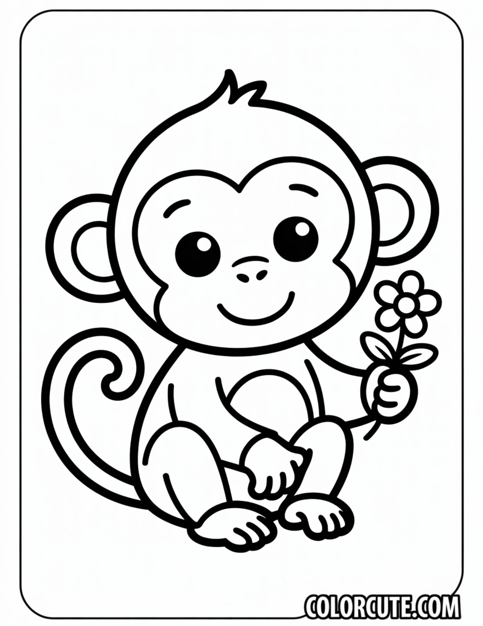 Cute Monkey Coloring Page Free PDF Printables – Color Cute - Free ...
