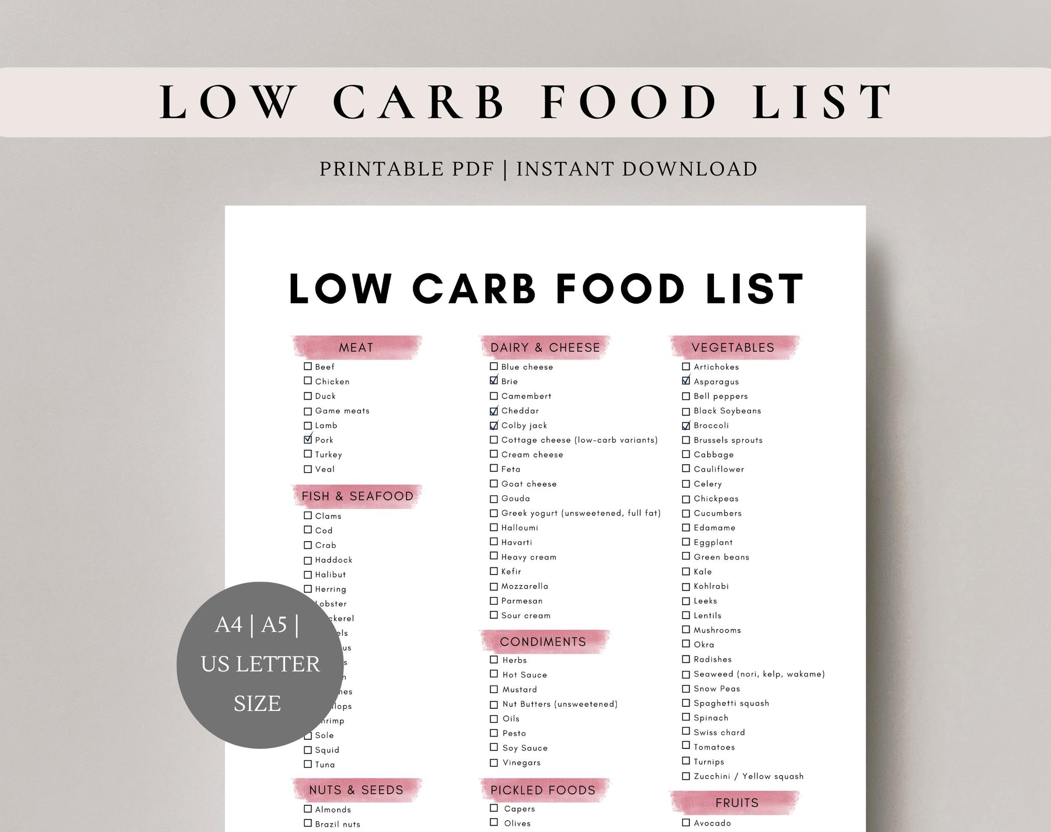 Low Carb & Keto Food List Printable | keto food list – Color Cute ...